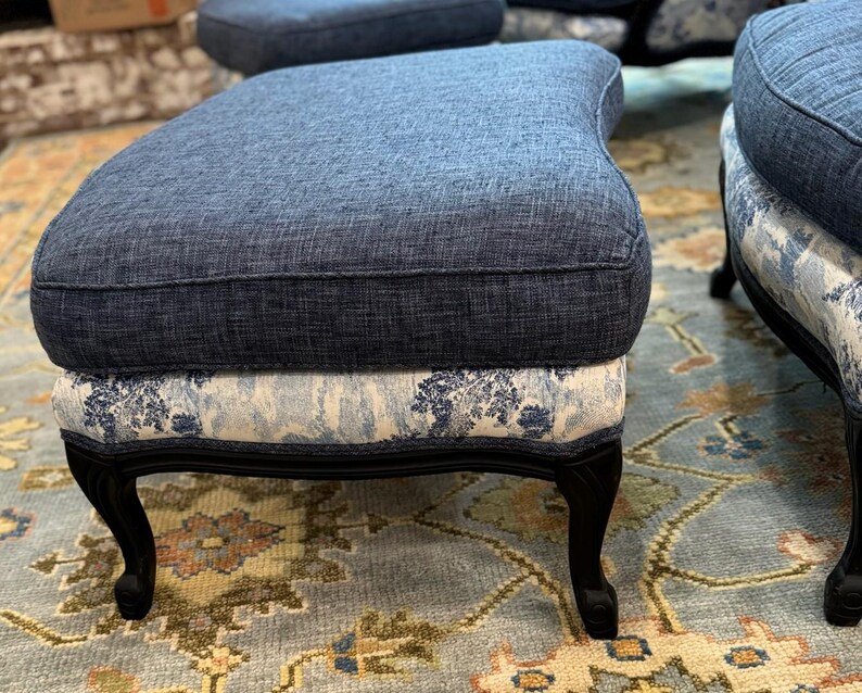 Vintage Pair of French Bergère Chairs With Ottomans. New Upholstery ...