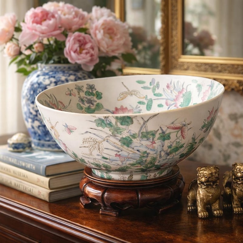 Large Rose Famille Bowl - Etsy