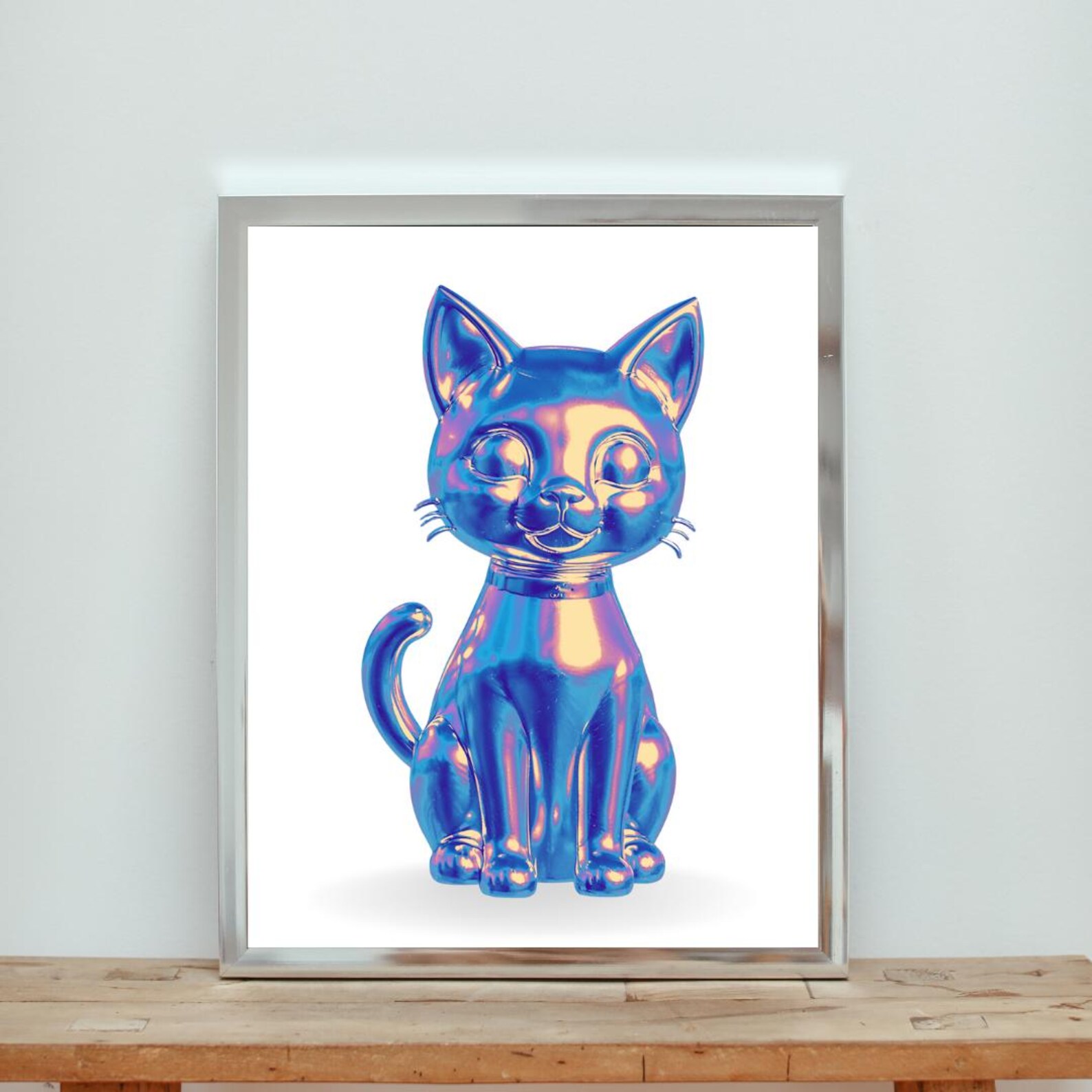 Chrome Cat Art, Chrome Cat Wall Art, Cat Wall Art - Etsy