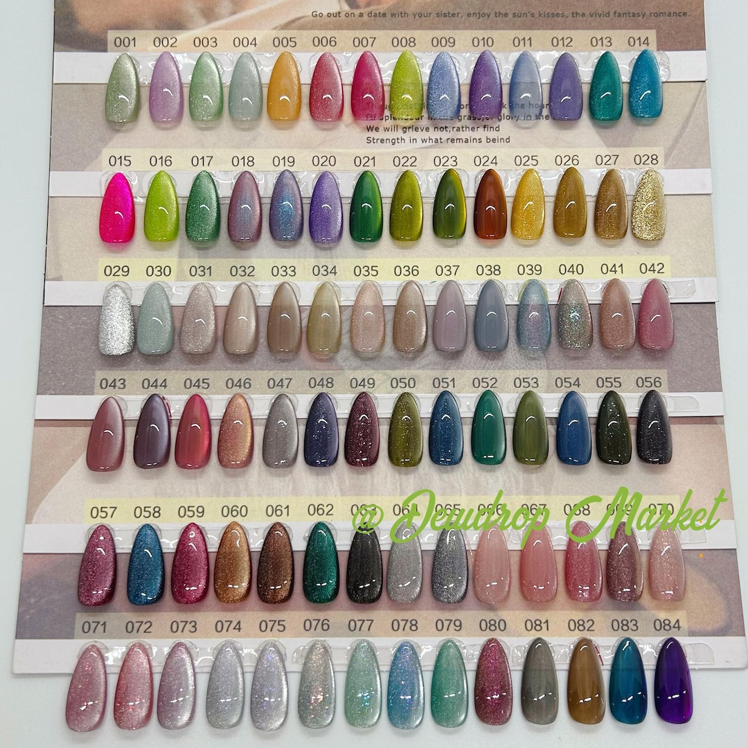 84 Colors Cat Eye Press-on Nails: Hand-painted Coffin Almond Fake Nails ...