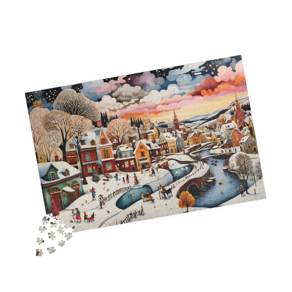 Swedish Winter Village Jigsaw Puzzle: Snowy Town Scene (500/1000 Piece ...
