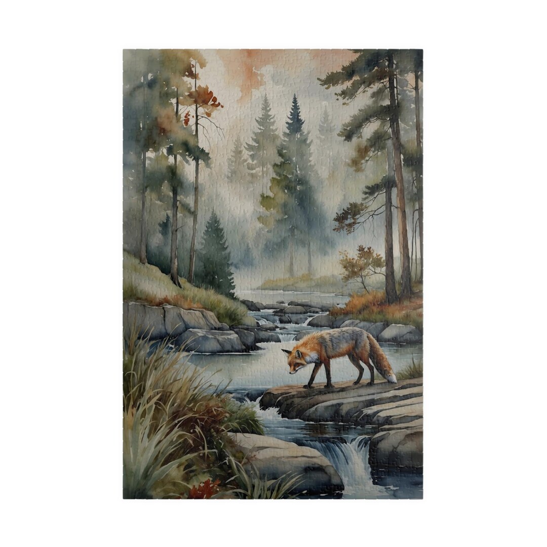 Red Fox in Forest Jigsaw Puzzle, Watercolor Wildlife Puzzle, 1000 Piece ...