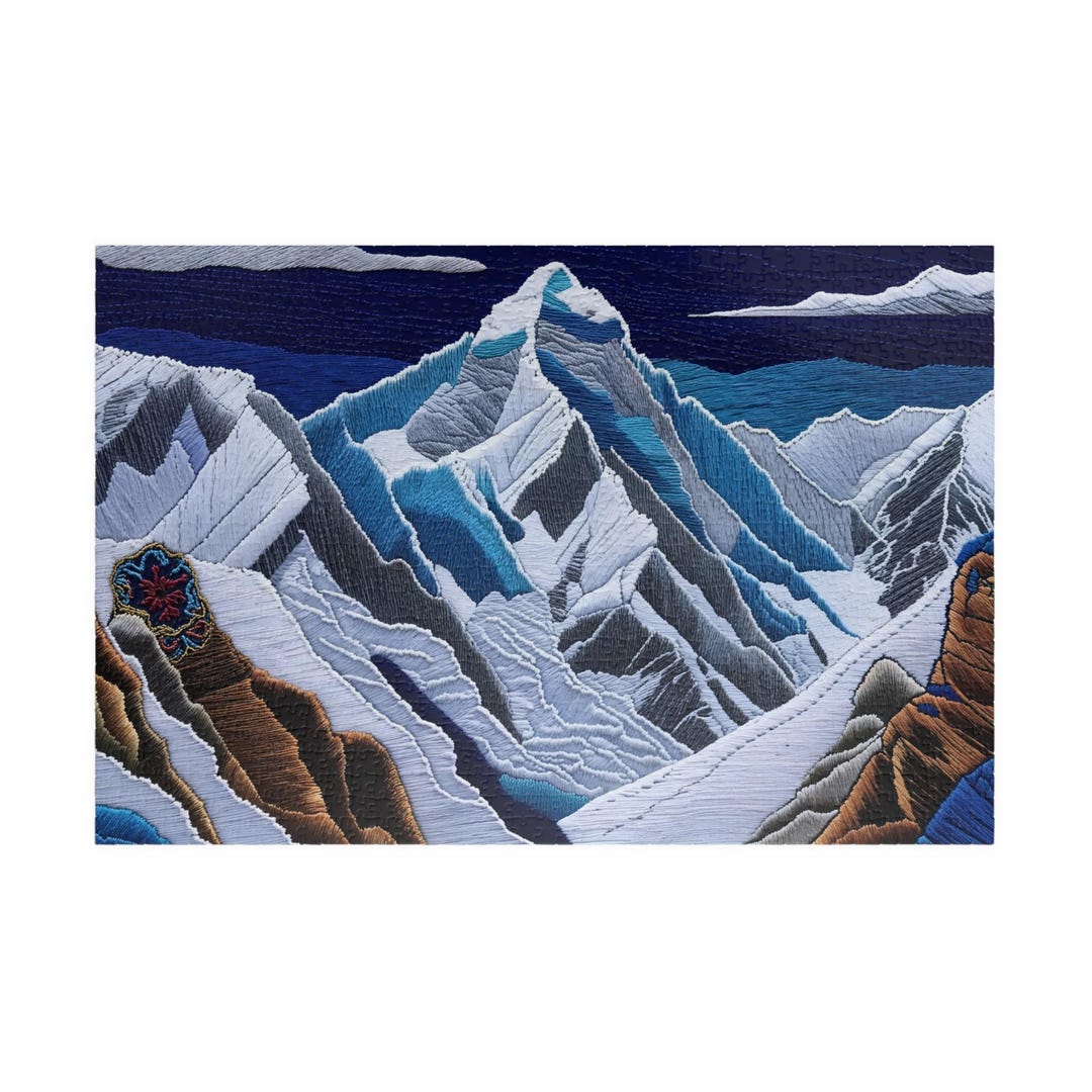 Snowy Mountain Peaks Jigsaw Puzzle, Embroidered Winter Landscape Puzzle ...