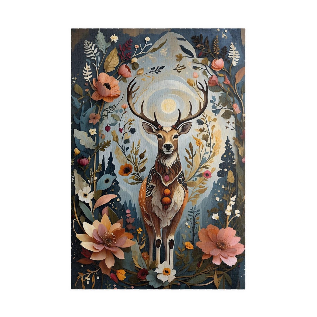 Celestial Stag Jigsaw Puzzle: Fantasy Floral Deer, Cottagecore Nature ...
