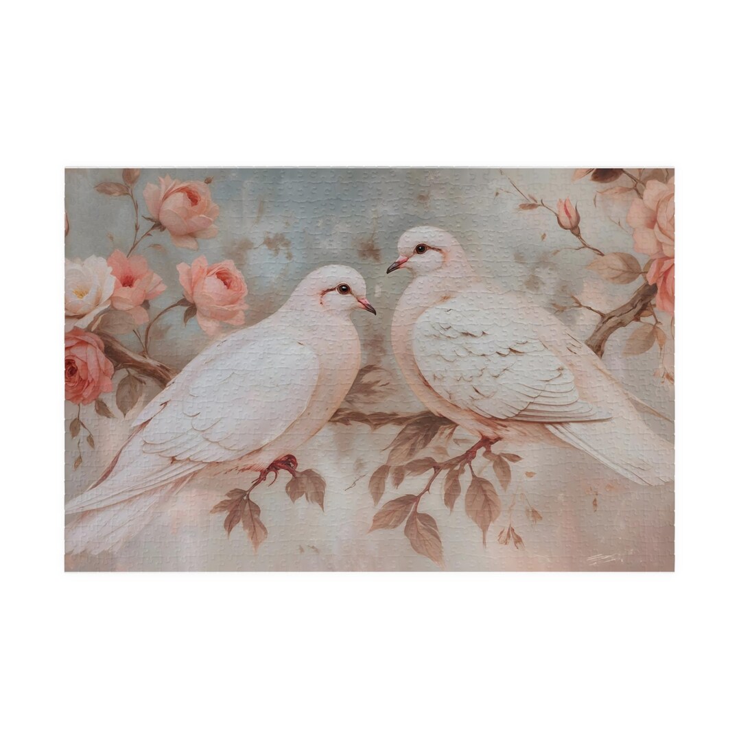 Romantic Doves Jigsaw Puzzle: Vintage Love Birds & Roses - Etsy