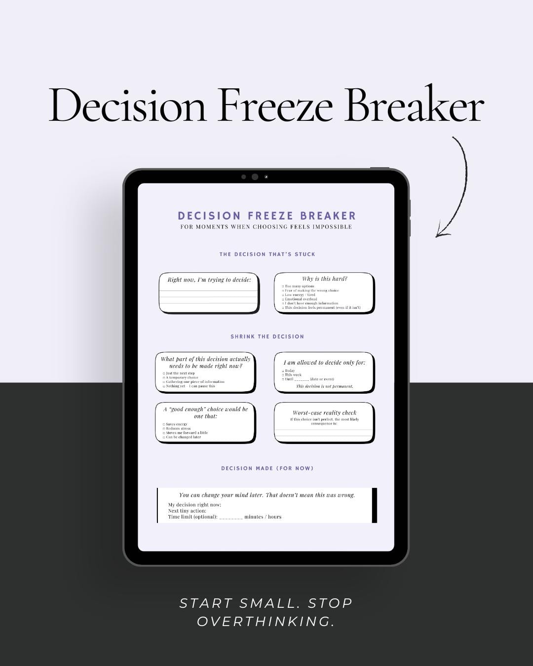 Decision Freeze Breaker | ADHD Worksheet | Soft Violet Printable PDF ...