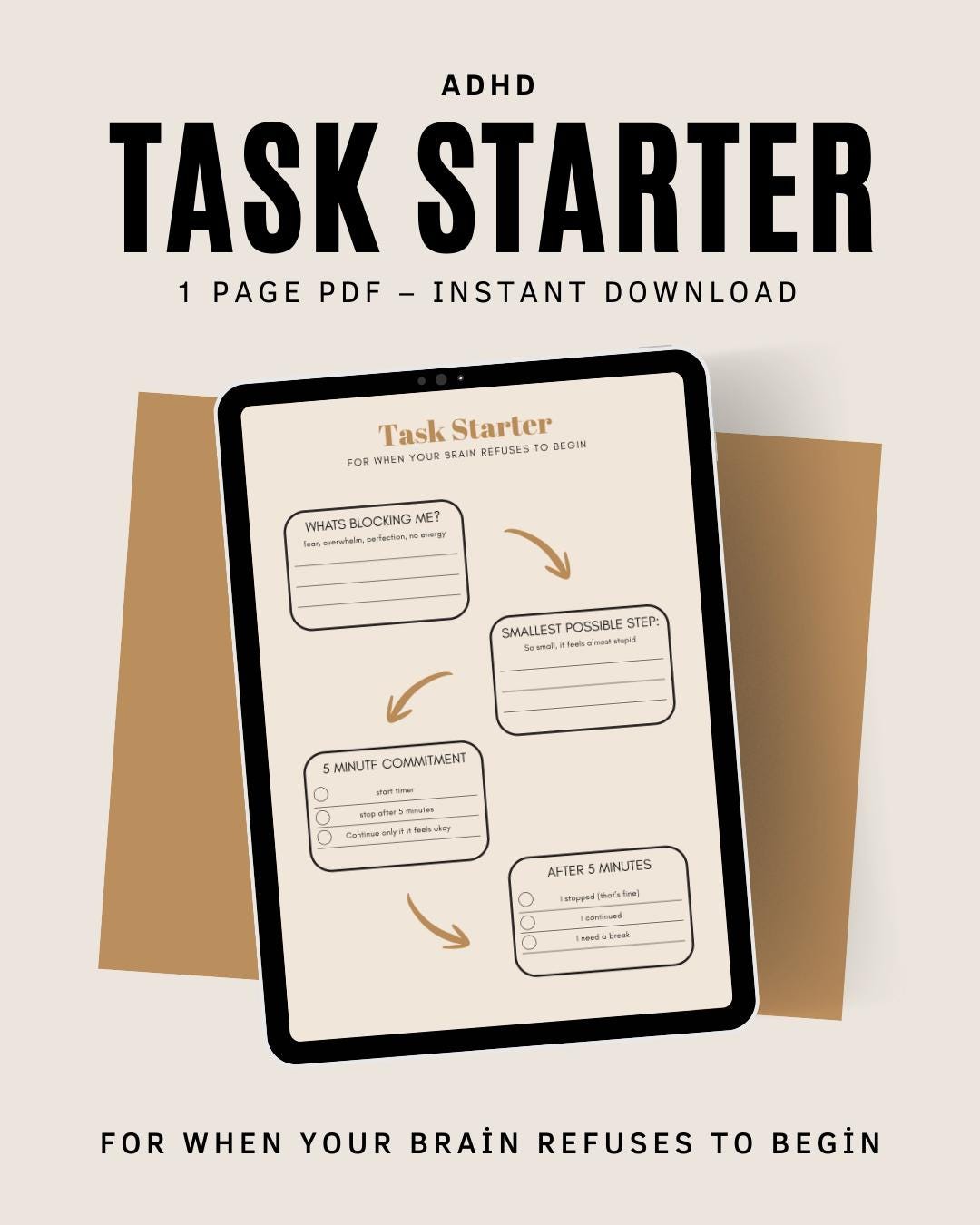 ADHD Task Starter Sheet – Brown Edition | One Page Printable for Calm ...