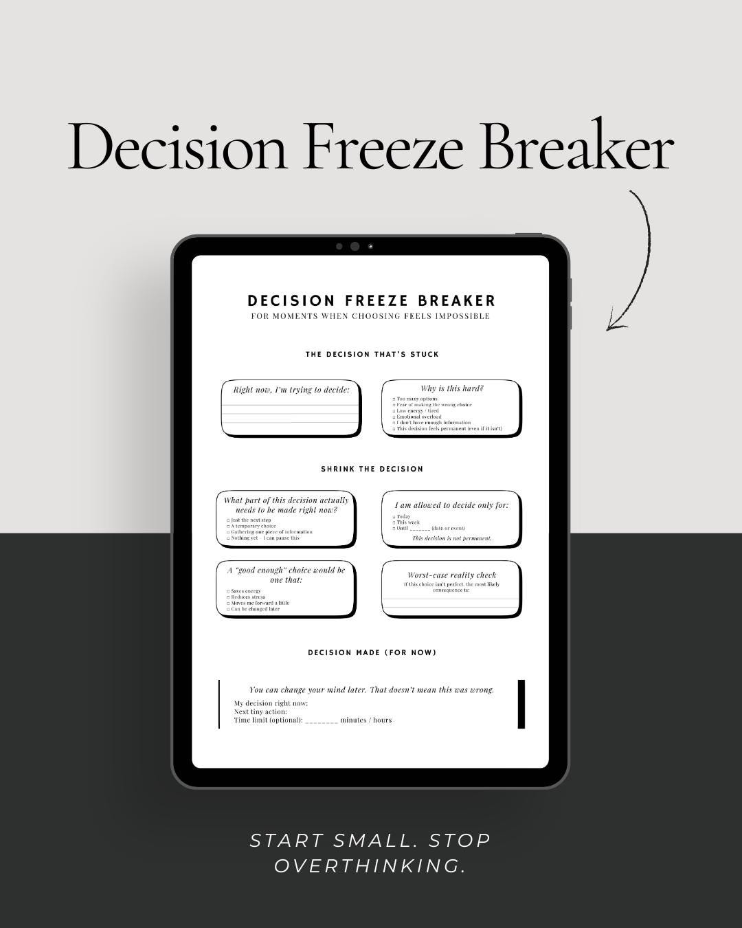 Decision Freeze Breaker | ADHD Decision Worksheet | One Page Printable ...