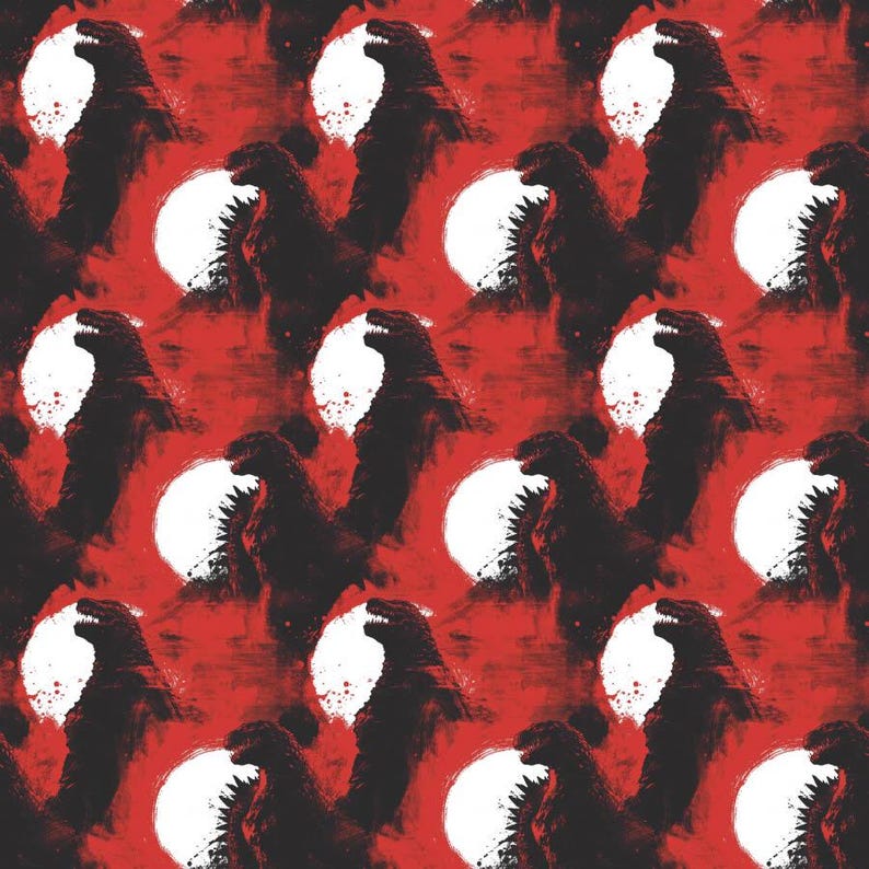 Godzilla Seamless Digital Pattern Japanese Kaiju Design, Sunset ...