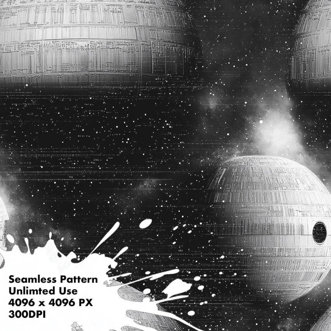 Death Star Black and White Seamless Pattern Galactic Digital Design ...