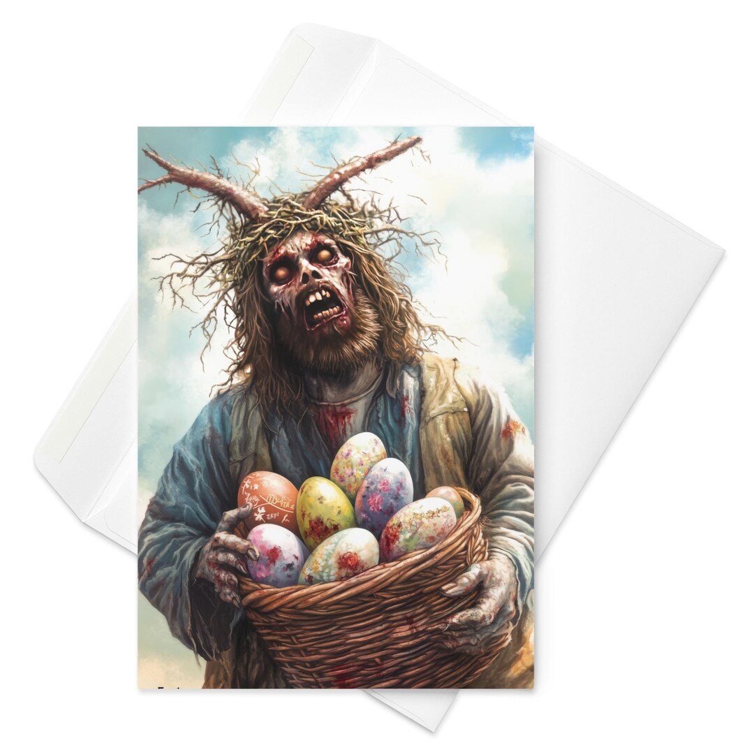 Zombie Jesus Easter Card Funny Holiday Greeting, Easter Eggs Basket ...