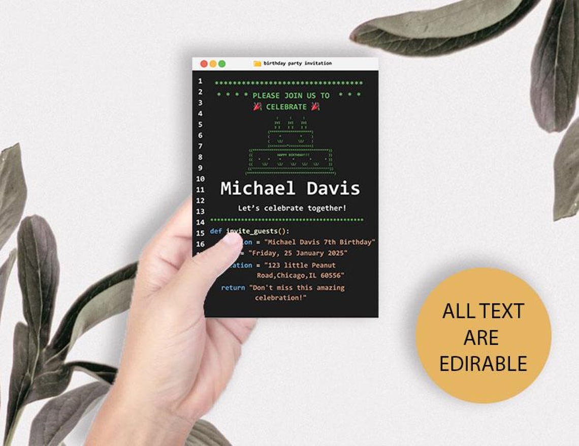 Editable Computer Birthday Invitation, Computer Tech Coding Programming ...