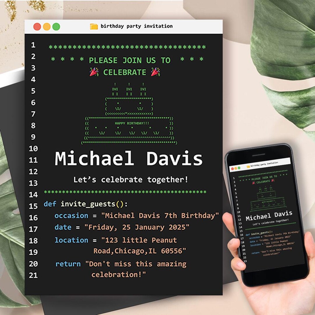 Editable Computer Birthday Invitation, Computer Tech Coding Programming ...
