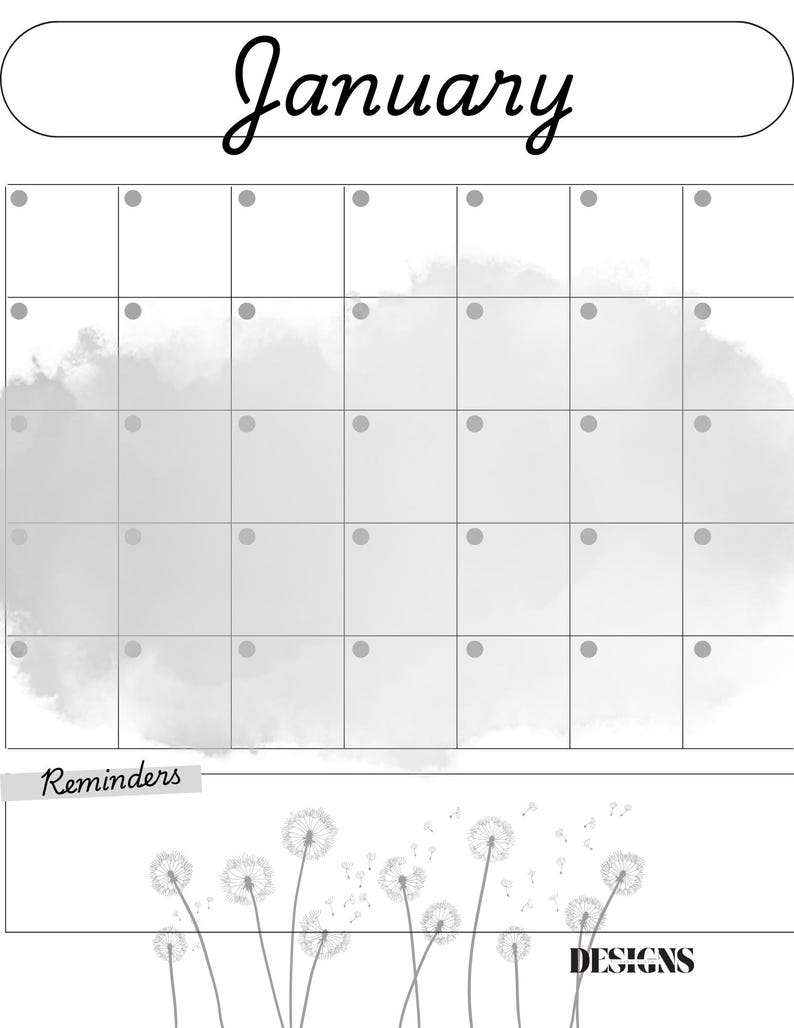 Printable Dandelion 2025 Calendar - Etsy