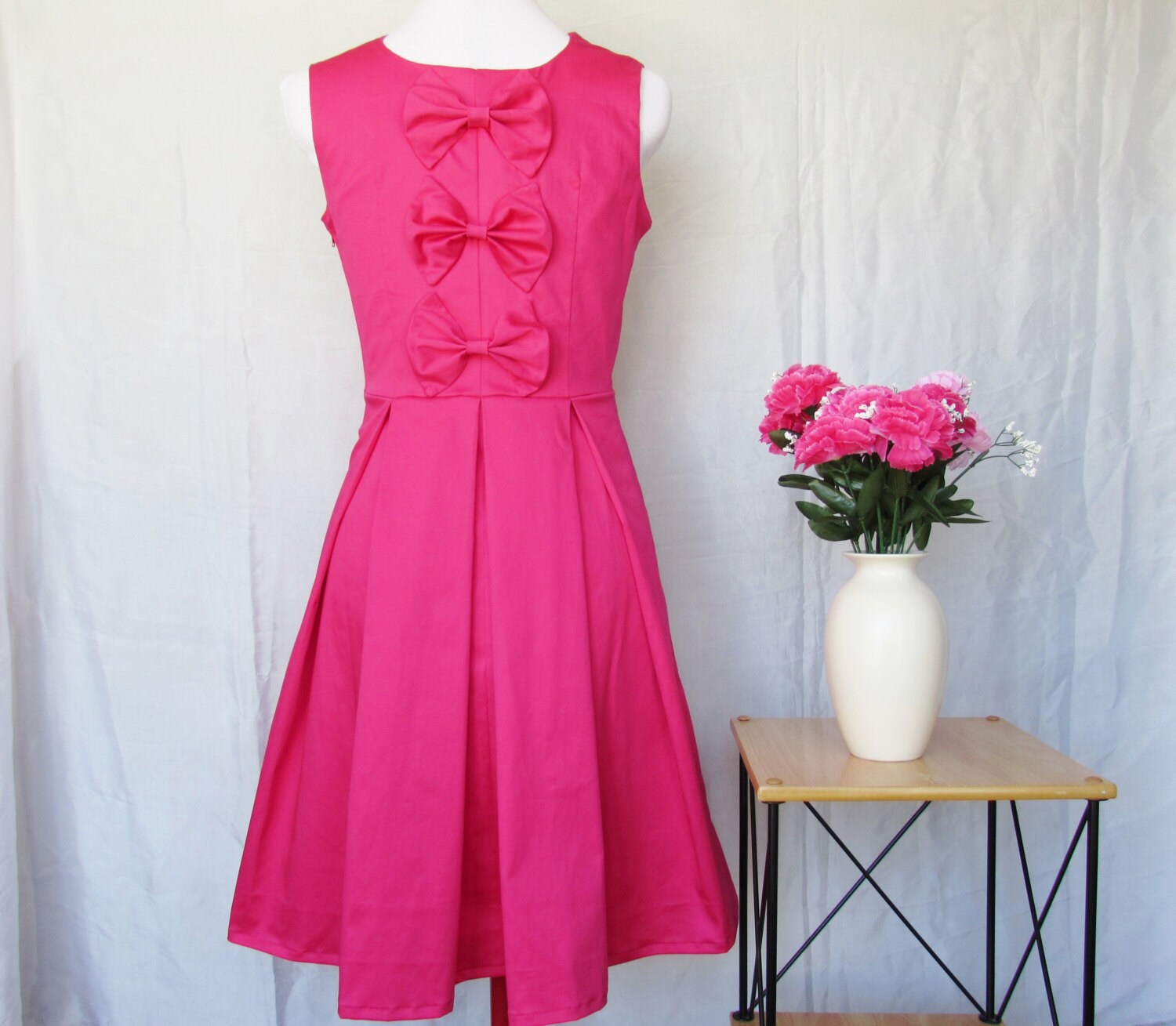Pretty in Pink Bow Back Pleated Dress Bow Back Dress Hot | Etsy