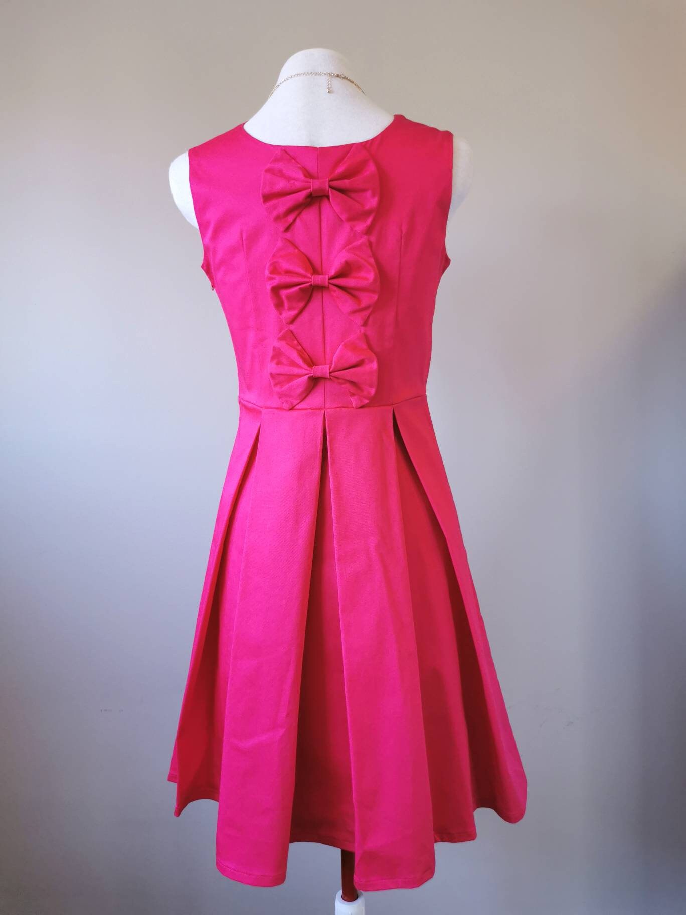 Pretty in Pink Bow Back Pleated Dress Hot Pink Dress, Fit and Flare ...