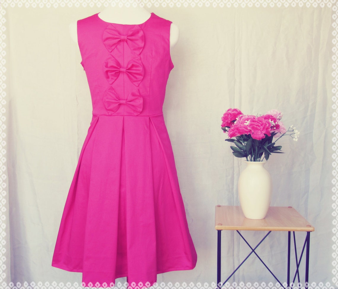 Pretty in Pink Bow Back Pleated Dress Bow Back Dress Hot | Etsy