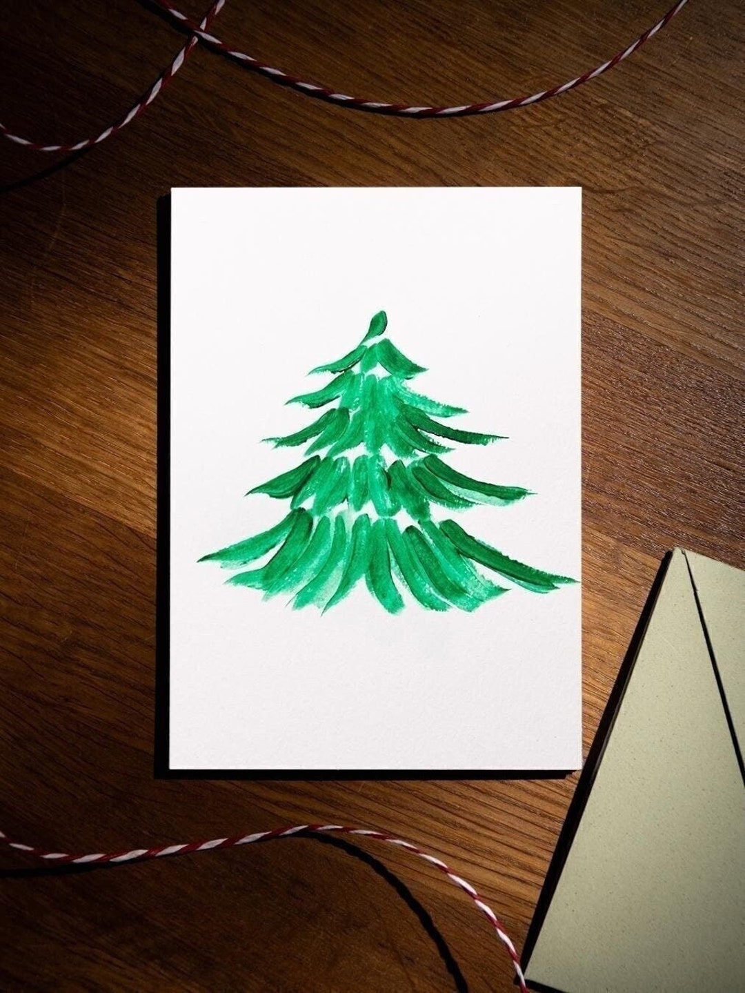 Printable Christmas Tree Card, Christmas Card, Hand Painted Christmas ...
