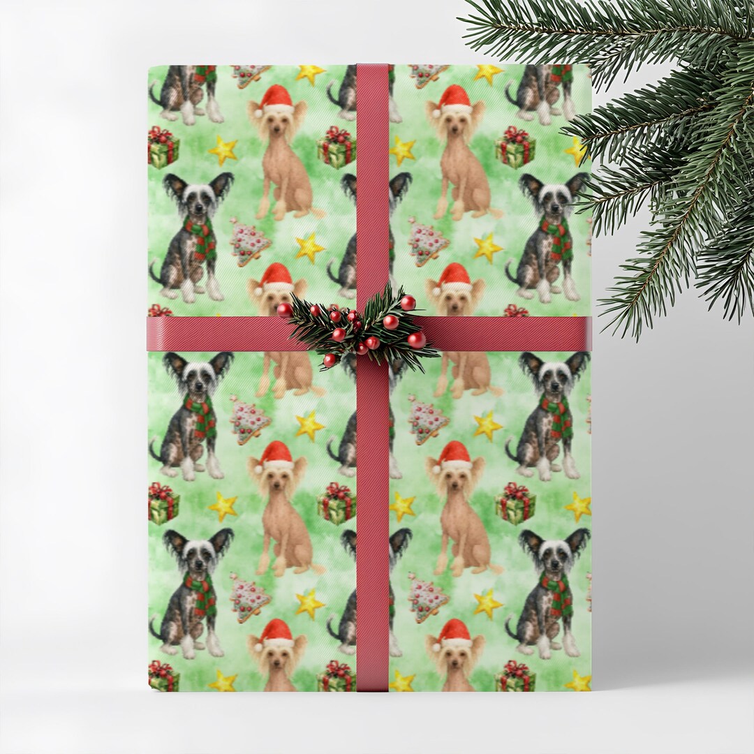 Chinese Crested Christmas Wrapping Paper, Dog Lover, Holiday Gift Wrap ...