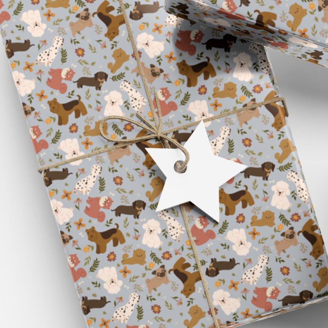 Dog Print Multi Breed Pug Dalmatian Poodle All Occasion Gift Wrapping ...