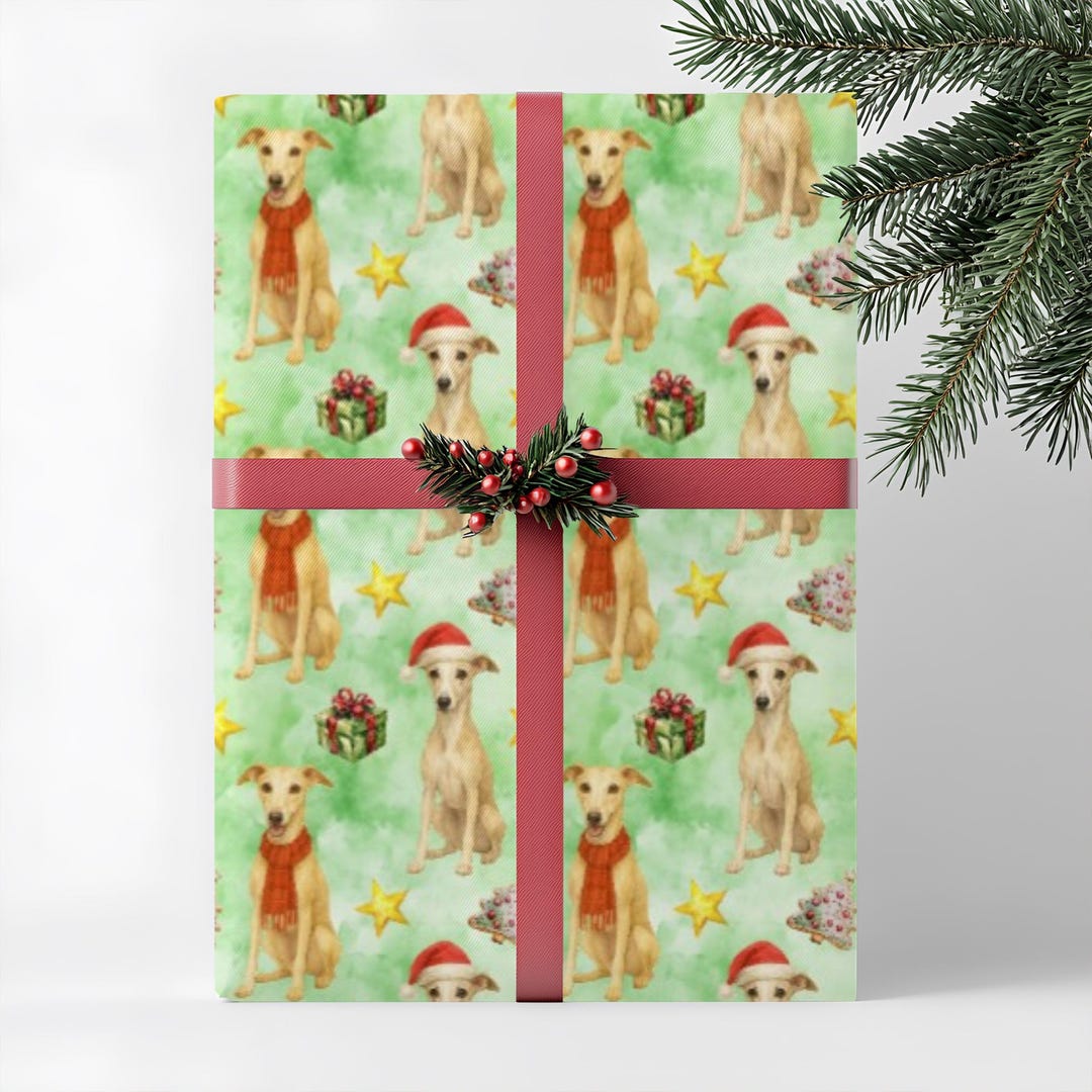 Whippet Christmas Wrapping Paper, Dog Lover Holiday Gift Wrap Roll, Pet ...