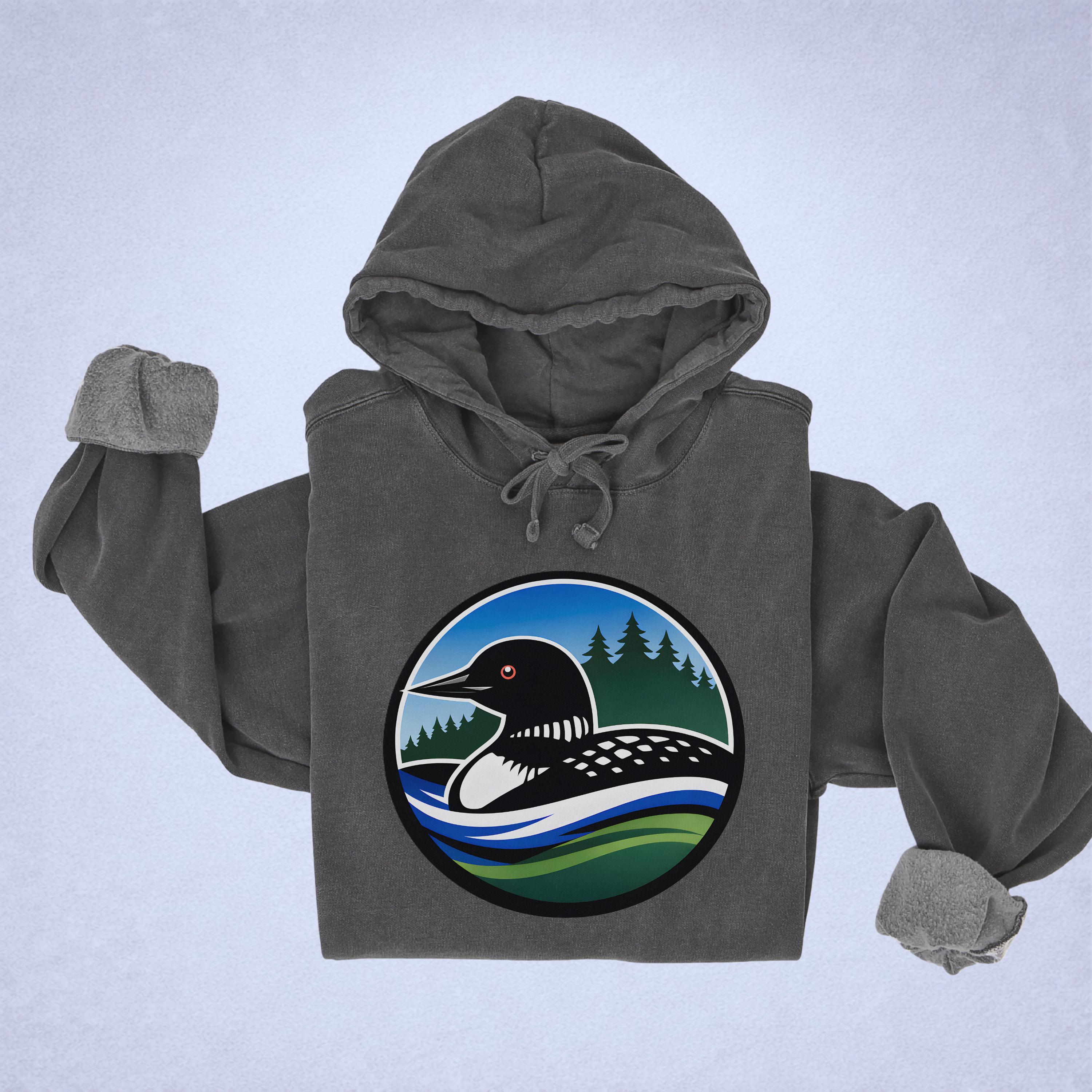 Minnesota Loon Hoodie, Lake & Pine Nature Logo, Comfort Colors 1567 ...