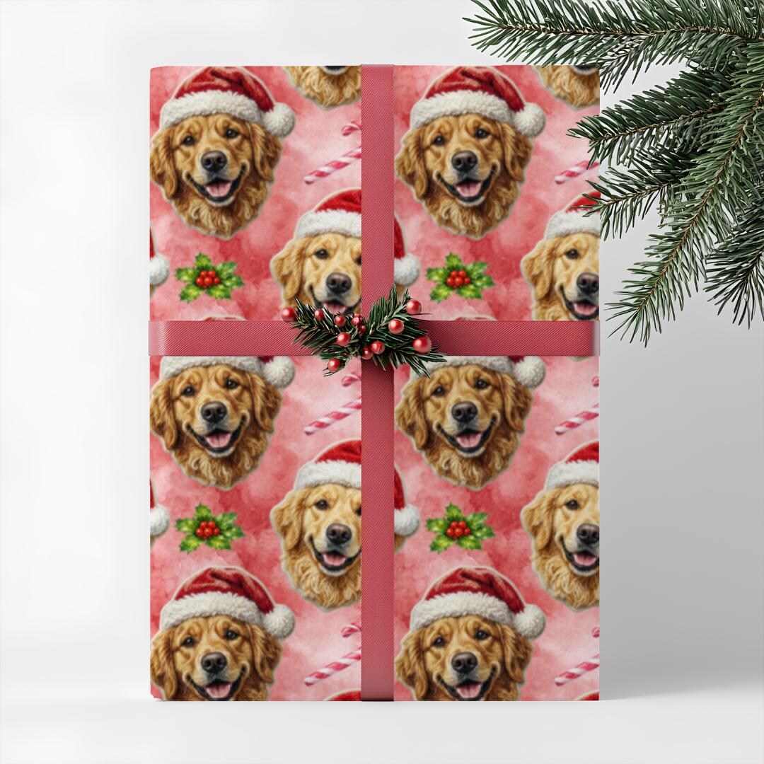 Golden Retriever Dog Gift Wrap, Christmas Wrapping Paper, Premium Pet ...