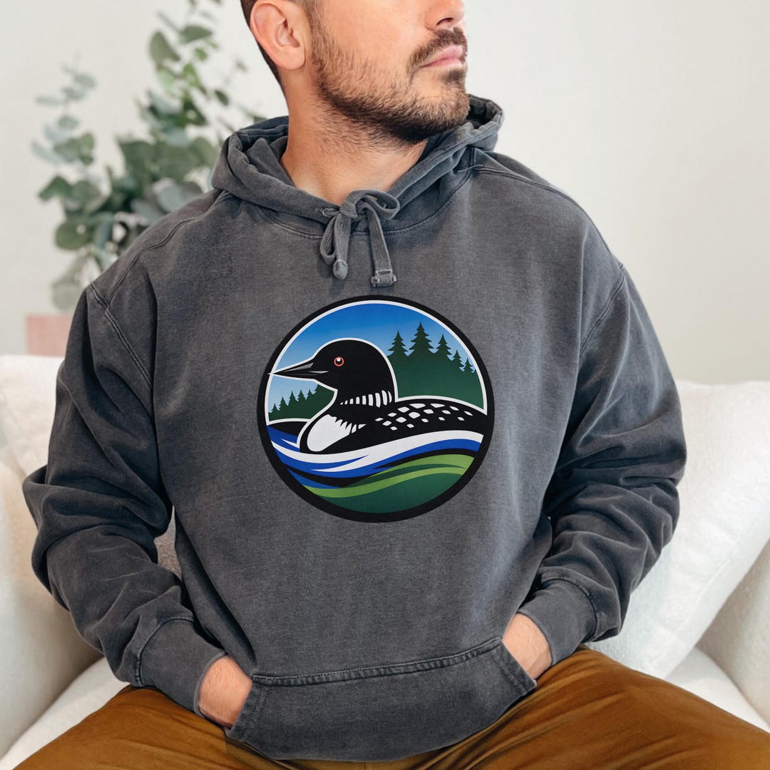 Minnesota Loon Hoodie, Lake & Pine Nature Logo, Comfort Colors 1567 ...
