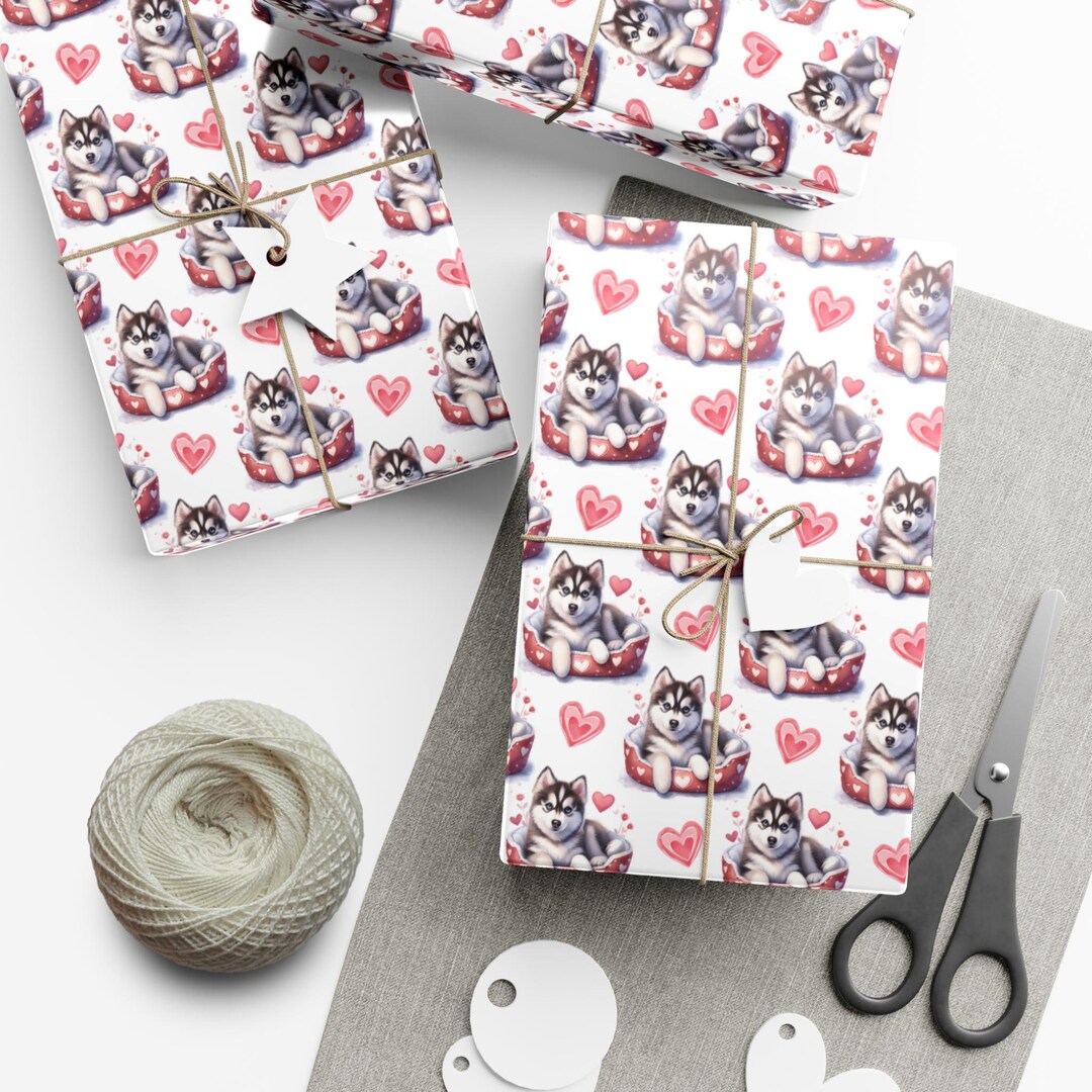 Husky Dog Gift Wrap Wrapping Paper Valentines Day Birthday Hearts - Etsy