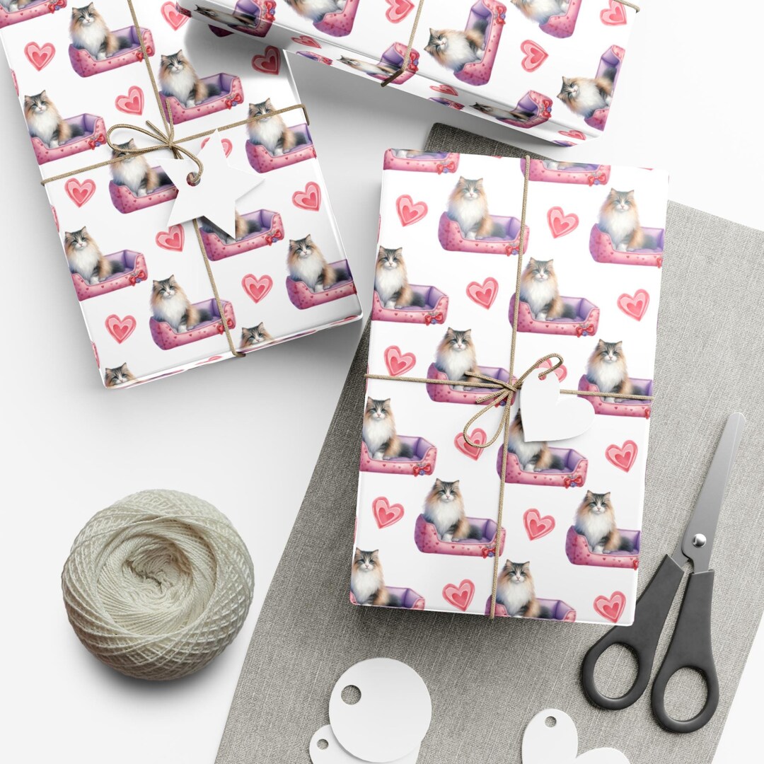 Longhaired Blue Eye Cat Gift Wrap Wrapping Paper Valentines Day ...