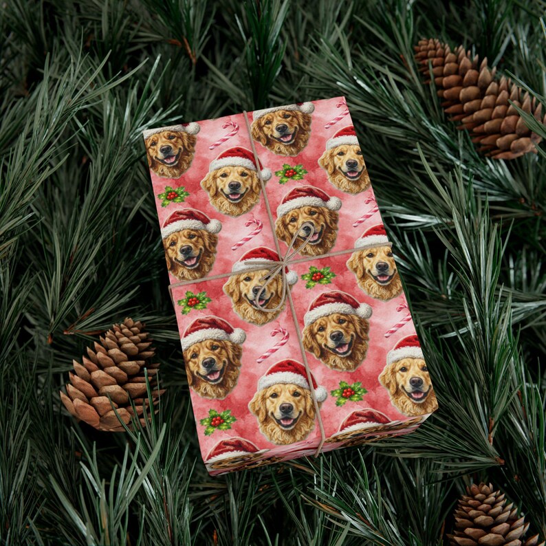 Golden Retriever Dog Gift Wrap, Christmas Wrapping Paper, Premium Pet ...