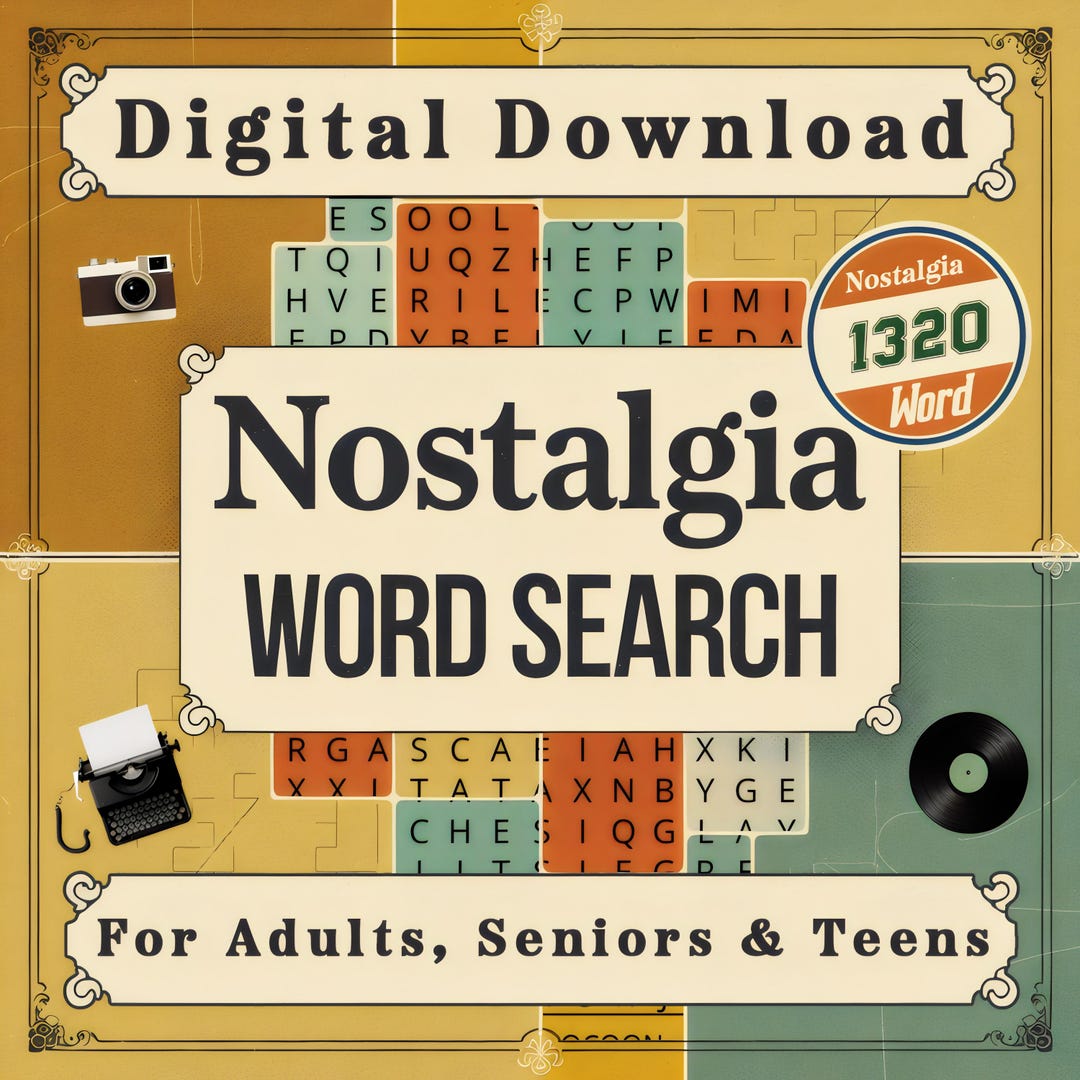 Nostalgia Word Search Puzzles: Vintage Brain Teasers (digital Download ...