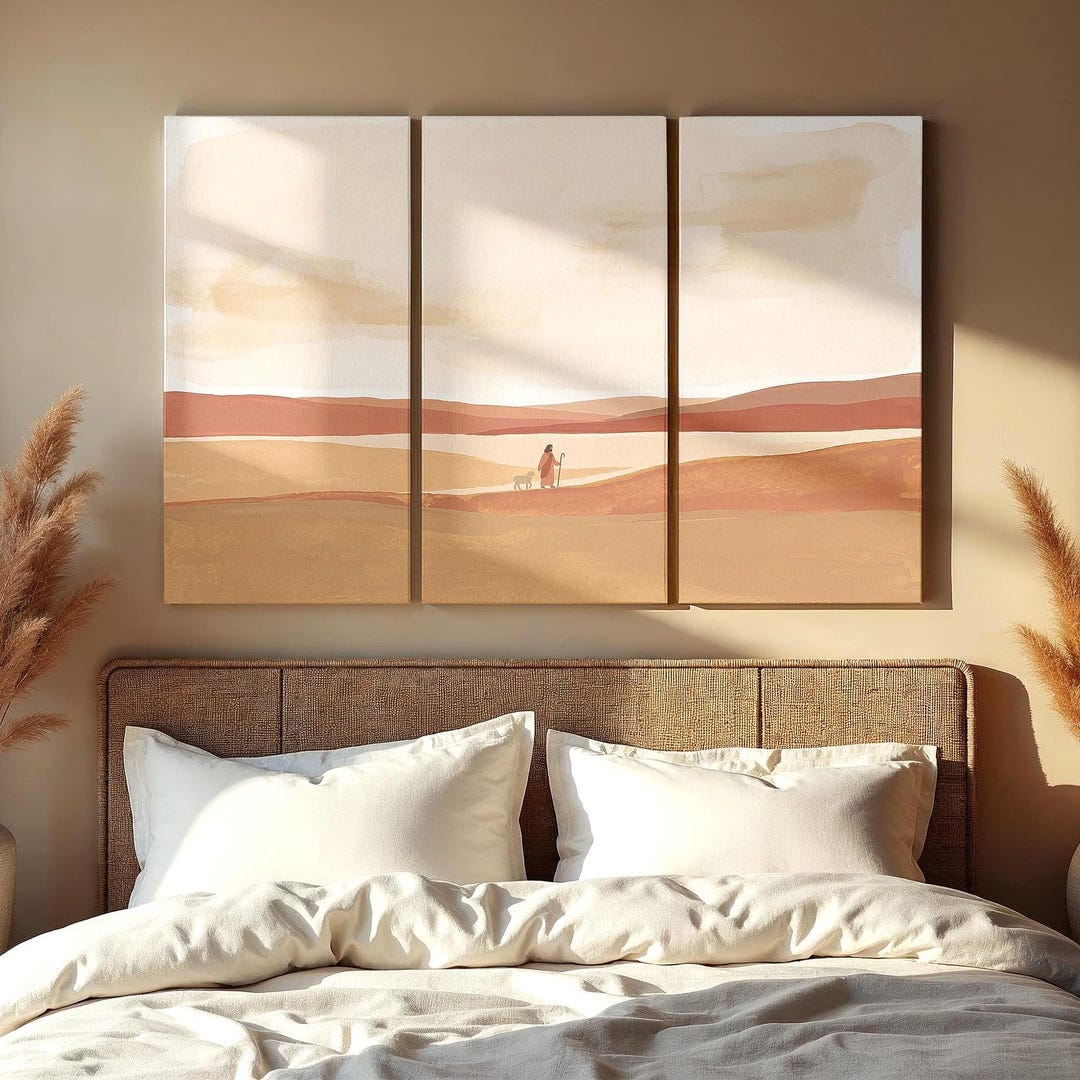 Christian Warm Earth Tone Psalm 23 Triptych Canvas Wall Art, 3 Panel ...