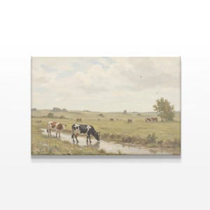 Farmhouse Landscape Canvas | Cattle Field Art | Country Wall Decor ...