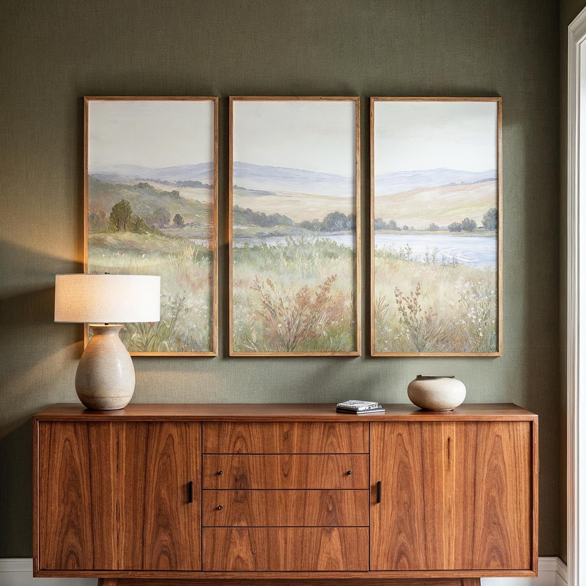 3 Panel Framed Canvas Art | Sage Green Rust Nature Triptych Wall Decor ...