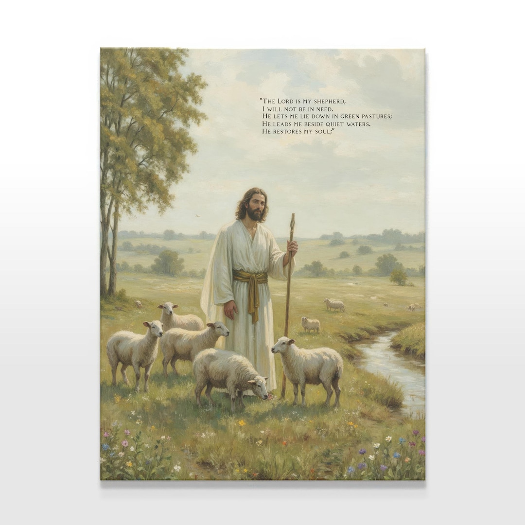 Psalm 23 Canvas Wall Art Jesus the Good Shepherd Canvas Christian Bible ...