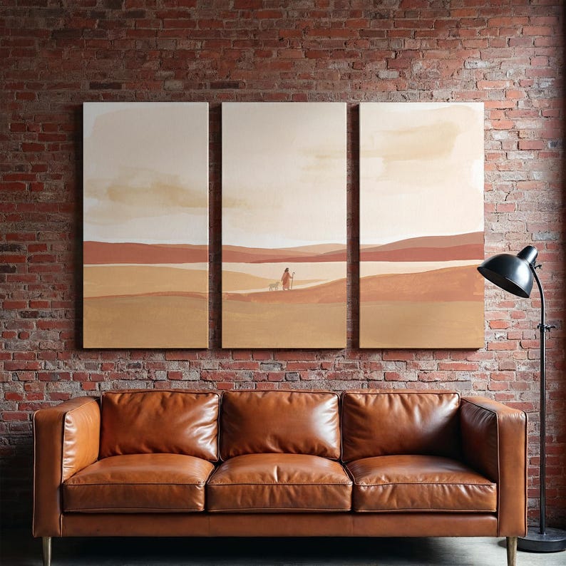 Christian Warm Earth Tone Psalm 23 Triptych Canvas Wall Art, 3 Panel ...