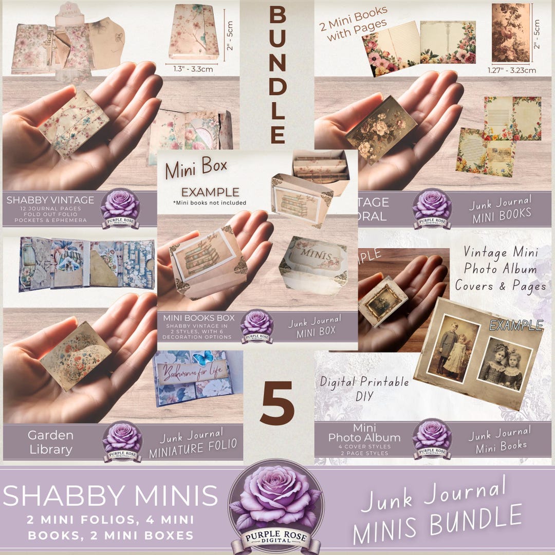 Mini Junk Journal Bundle: Miniature Books, Folios, Boxes (digital ...