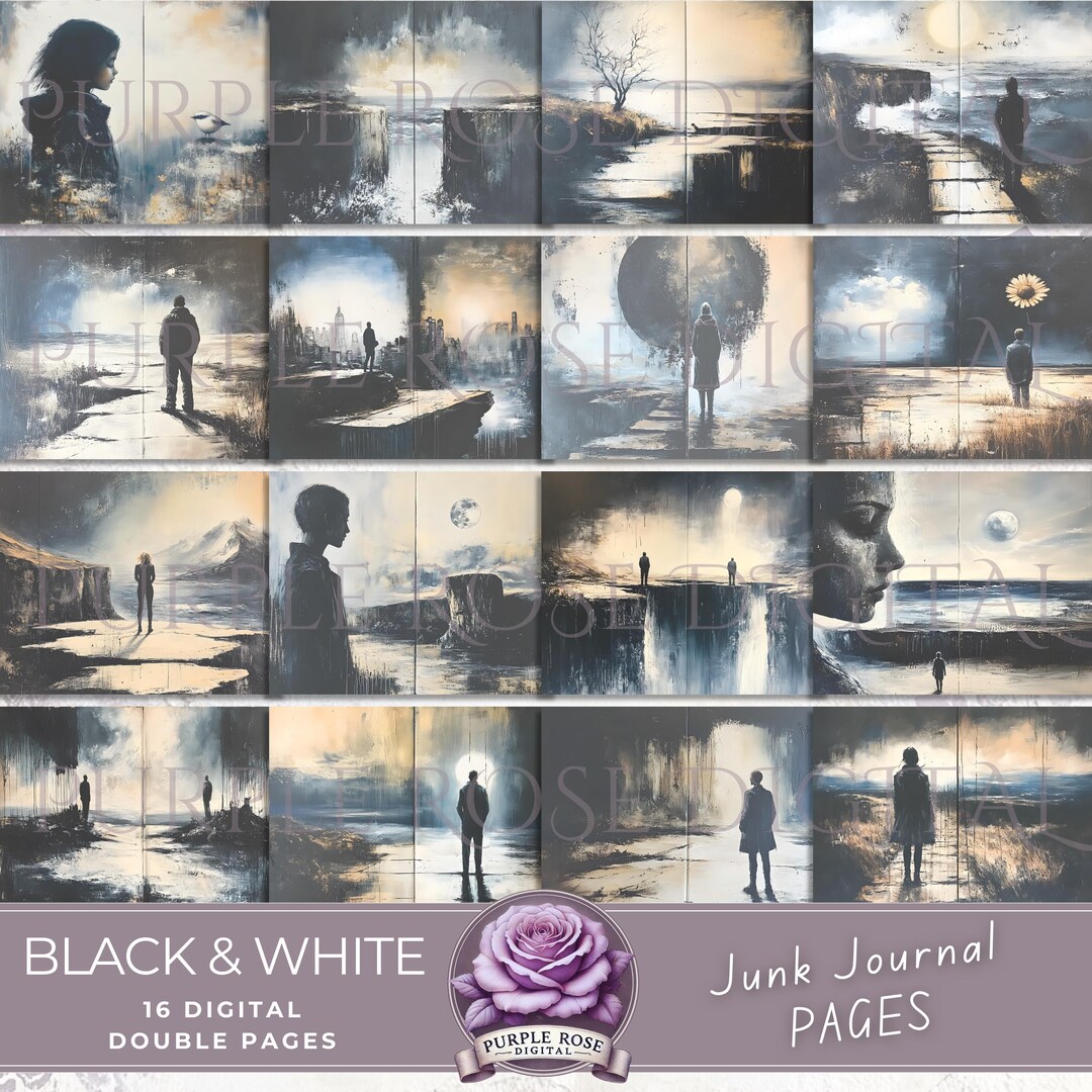 Black and White Junk Journal Pages | Moody Abstract | Dark Surreal ...
