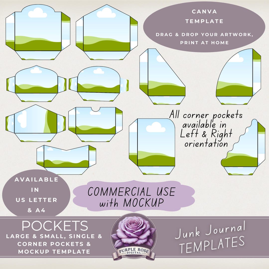 Junk Journal Pockets Template With MOCKUP Template | Canva Editable ...