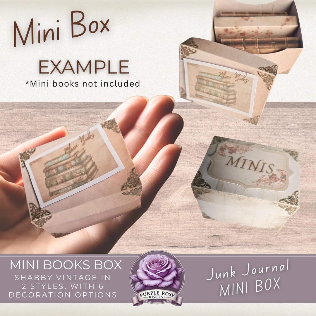 Shabby Vintage Mini Book Box Printable: DIY Junk Journal Mini Storage ...