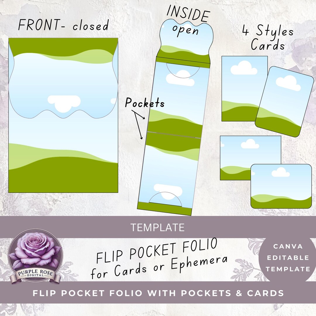 Flip POCKET Folio Editable DIGITAL Canva TEMPLATE, Pockets & Cards, 4 ...