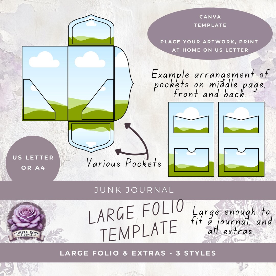 LARGE Junk Journal Editable DIGITAL Folio TEMPLATE, With Pockets, Belly ...