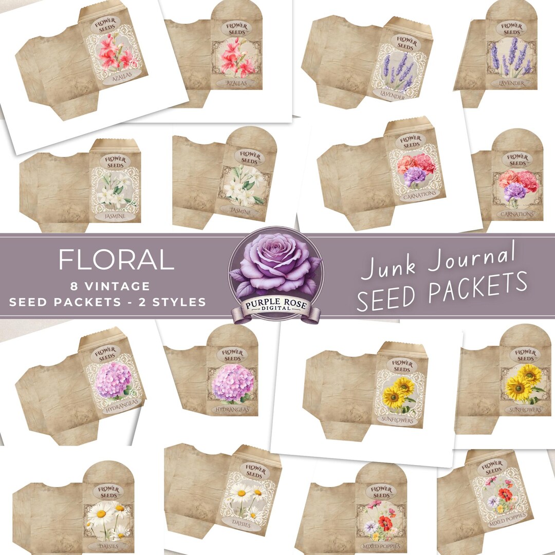 Flower SEED PACKET Junk Journal - Digital Printable for Foldable Flower ...
