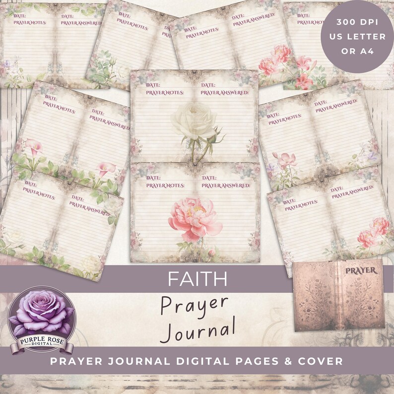 Prayer Journal DIGITAL, Printable FAITH Inspired Vintage Paper and ...