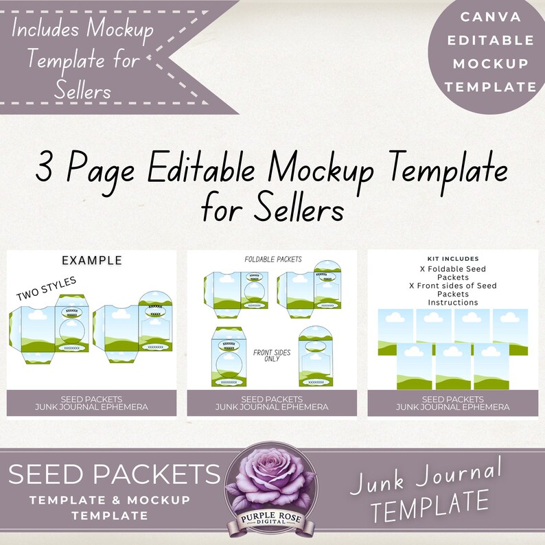 SEED Packets Editable TEMPLATE With MOCKUP Template, Junk Journal ...