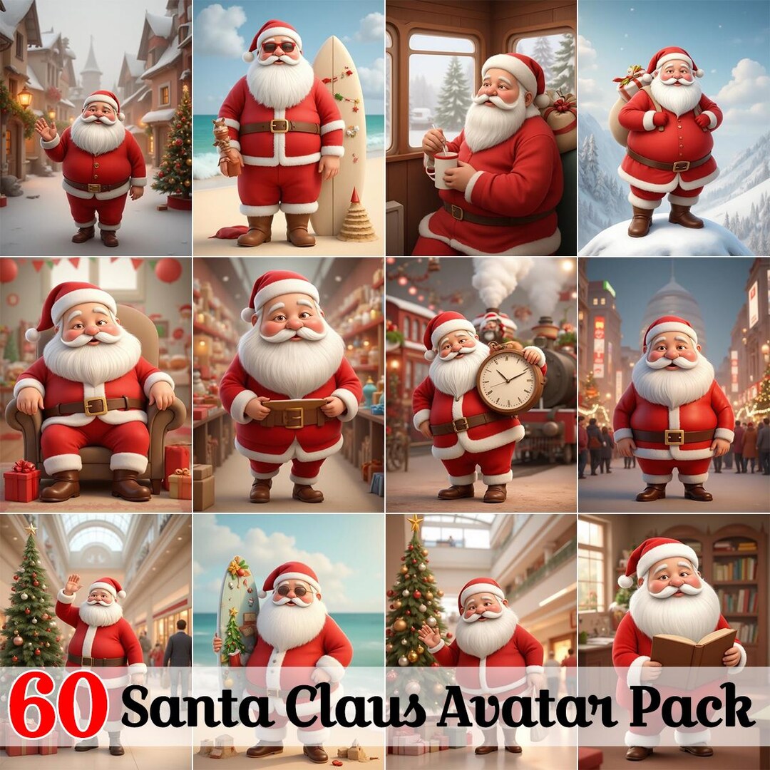 60 Cartoonish Santa Claus 3D Avatars Cute Christmas Characters, Fun ...