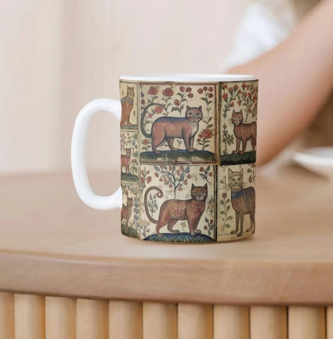 Medieval Cat Mug, Primitive Cats, Marginalia Cat, Illuminated ...