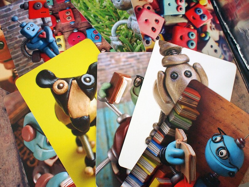 Robot Art Print Postcard Child's Room Wall Geek Decor set - Etsy