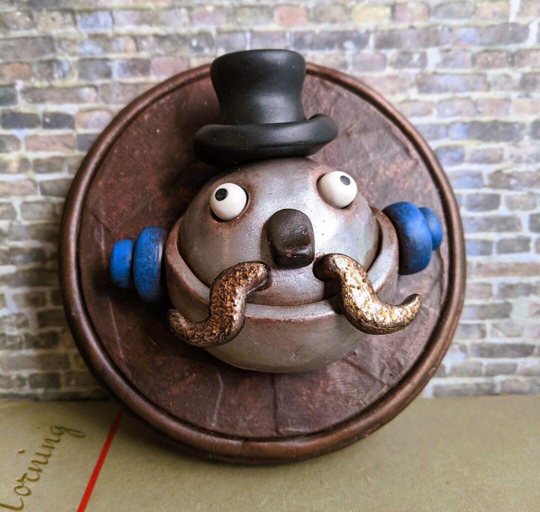 Mustache Robot Face Plaque Robot Sculpture Wall Art Gothic Bizarrely ...
